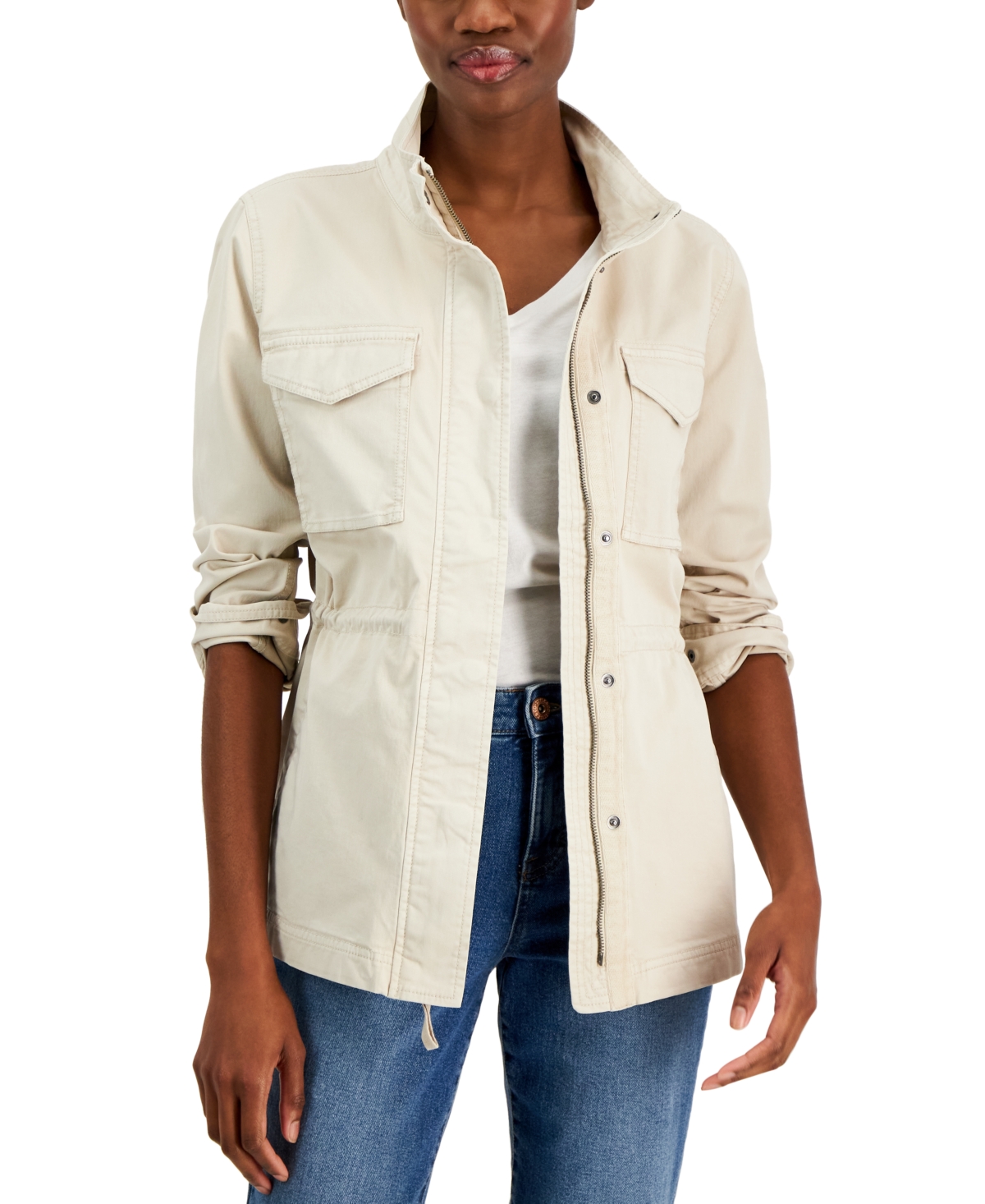 Style & Co Petite Cotton Utility Jacket, Created for Macy's - Olive ...