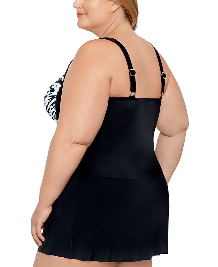 Swim Solutions Plus Size Tummy Control Twist Bra Skater Swimsuit
