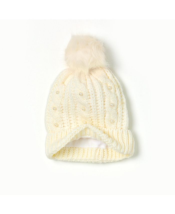 InMocean Big Girls Imitation Pearl Cable Knit Hat, Gloves and Scarf, 3 ...