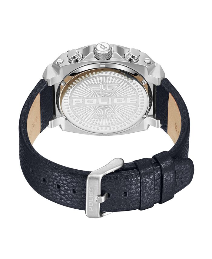 Police Men's Norwood Blue Genuine Leather Strap Multi-Function Watch ...