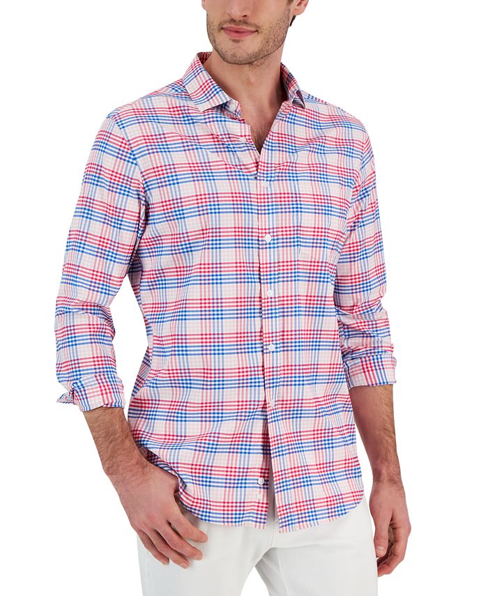 Club Room Mens Malia Classic Fit Plaid Button Down Tech Shirt Created