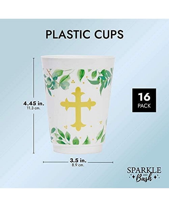 Sparkle and Bash 16 oz Plastic Religious Tumbler Cups, Baptism Party ...