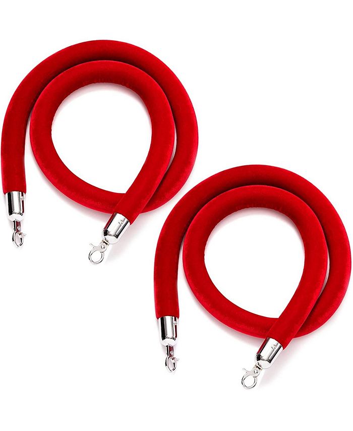 Juvale 2-Pack Red Velvet Stanchion Rope with Silver Chrome Plated Hooks ...