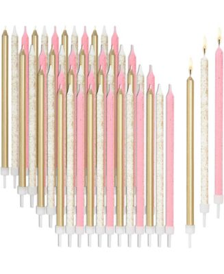Blue Panda Metallic Glitter Long Thin Birthday Cake Candles with ...