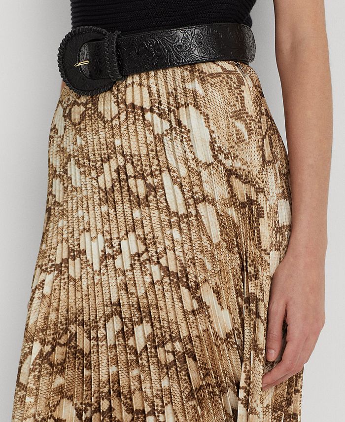 Lauren Ralph Lauren Women's Snakeskin-Print Pleated Charmeuse Skirt - Macy's