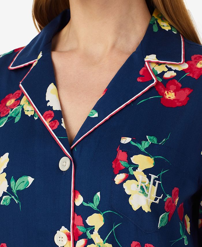 Lauren Ralph Lauren Women's Printed Notched-Collar Pajamas Set - Macy's