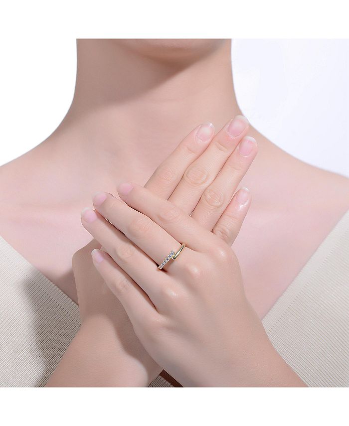 Genevive 14k Yellow Gold Plated with Cubic Zirconia Bypass Stacking Ring in Sterling Silver - Macy's