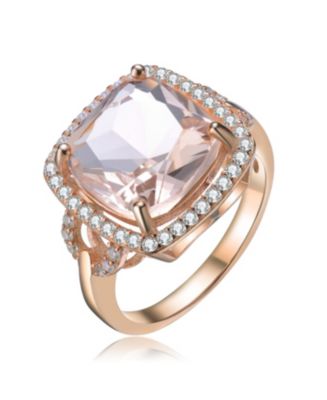 Square Shaped Peach and Accented White Cubic Zirconia 18K Rose Gold ...