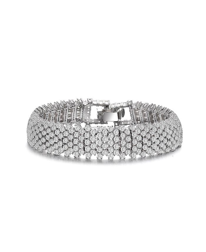 Genevive Sterling Silver with Rhodium Plated Clear Round Cubic Zirconia ...