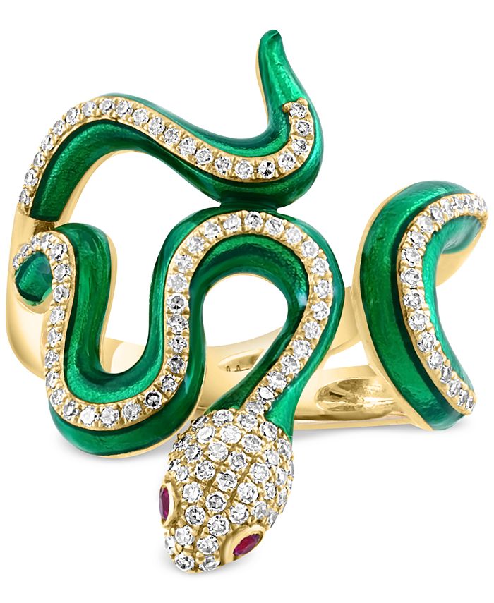EFFY Collection EFFY® Diamond (3/8 ct. t.w.) & Ruby Accent Enamel Snake ...