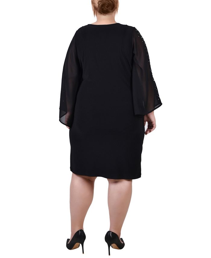 NY Collection Plus Size Long Sleeve Surplice with Cold Shoulder Studded ...
