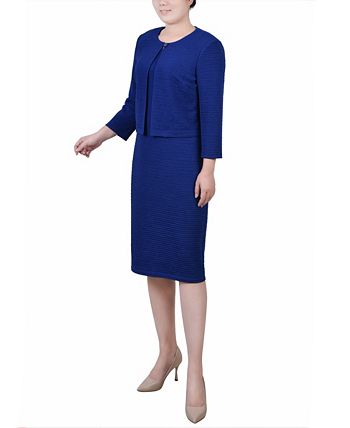 NY Collection Petite Textured 3/4 Sleeve Two Piece Dress Set - Macy's