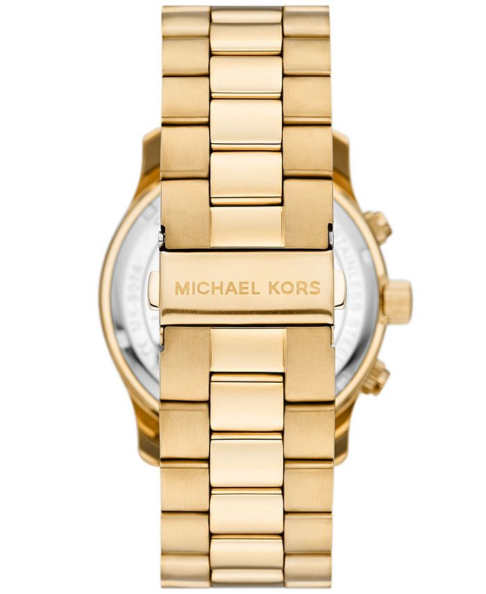 Michael Kors Unisex Runway Chronograph Gold-Tone Stainless Steel Bracelet Watch, 45mm - Macy's