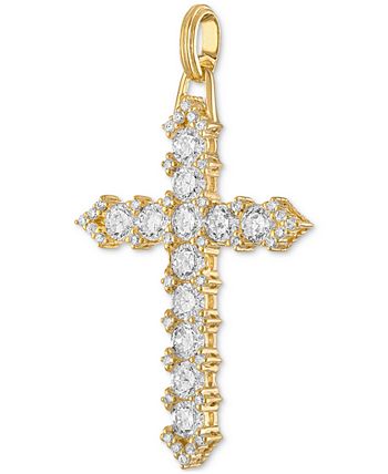 Esquire Men's Jewelry Cubic Zirconia Cross Pendant in 14k Gold-Plated ...