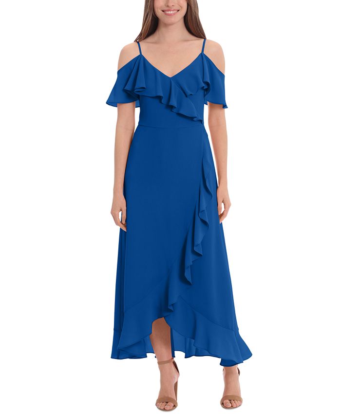 London Times Petite Chiffon Cold-Shoulder Ruffle Dress & Reviews ...