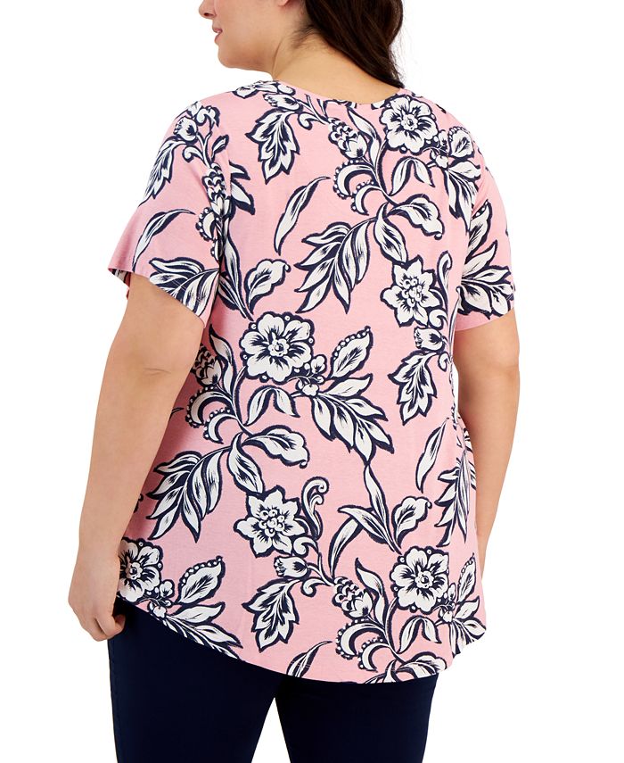 JM Collection Plus Size Sketched Gardenia Short-Sleeve Top, Created for ...