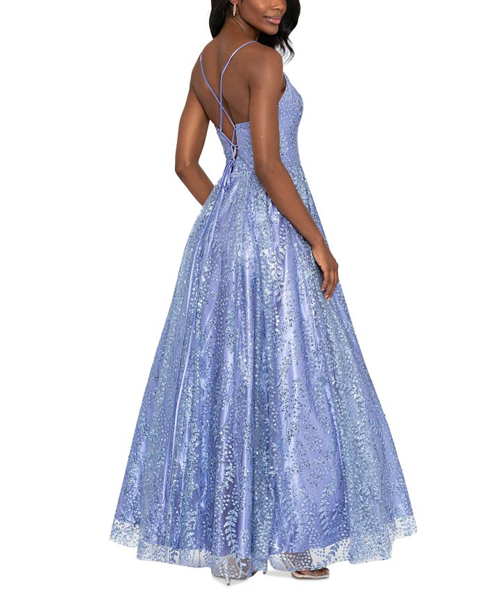 Blondie Nites Juniors' Glitter-Mesh V-Neck Sleeveless Gown & Reviews ...