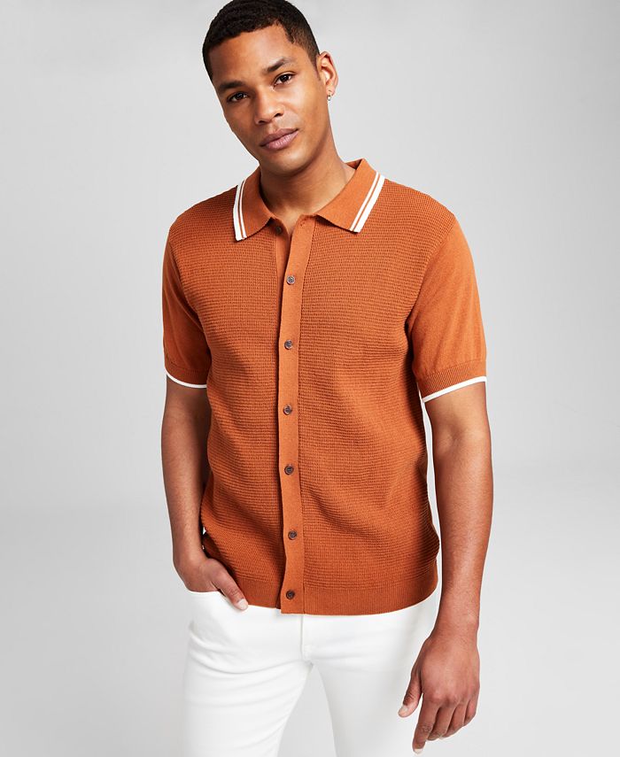 And Now This Men's Textured Stitch Button Front Polo - Macy's