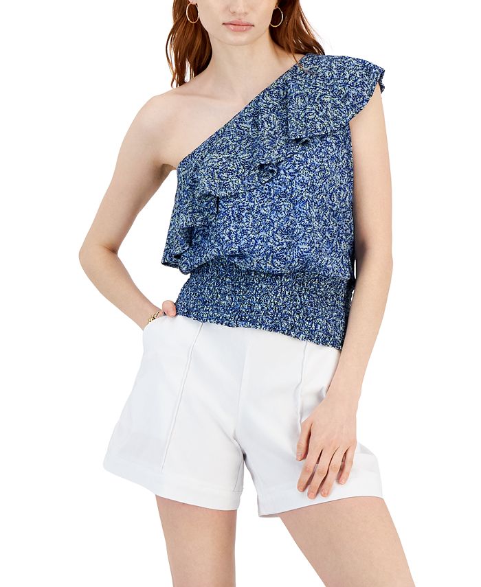 I.N.C. International Concepts Women's One-Shoulder Ruffled Top, Created ...