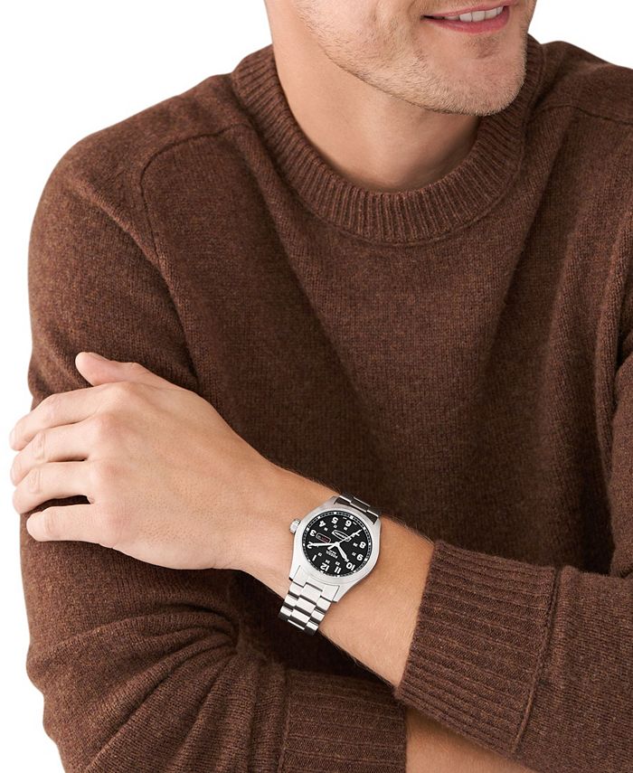 Fossil Men's Defender Solar Silver-Tone Stainless Steel Bracelet Watch ...