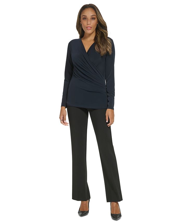 Calvin Klein Women's Long-Sleeve Wrap-Front Top - Macy's