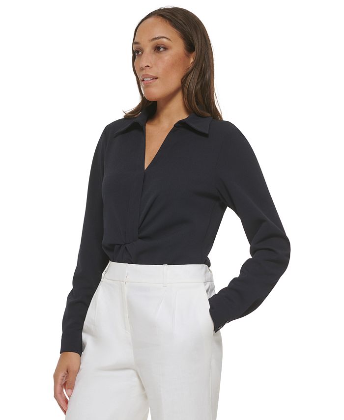 Calvin Klein Womens Collared Twist Front Blouse Macys
