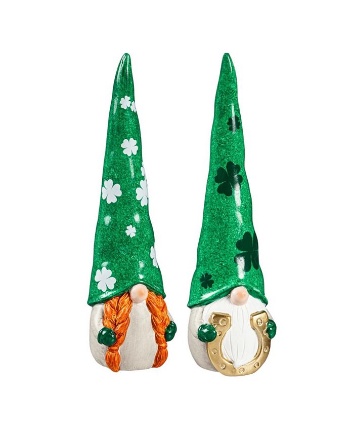 Evergreen 13"H Ceramic St. Patrick's Gnome Garden Statuary, Man Gnome ...