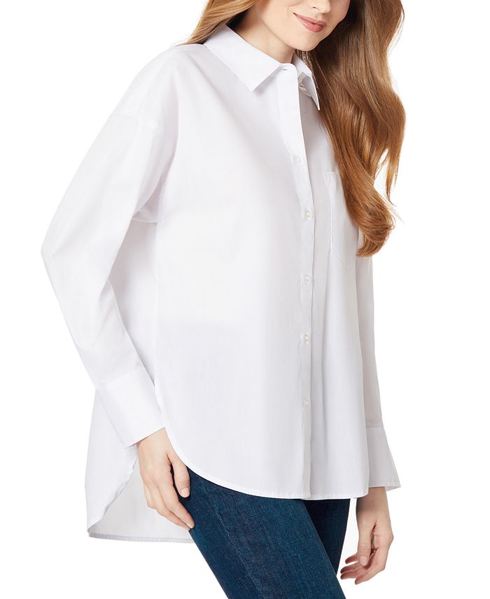 Jones New York Women's Poplin Oversized Drop-Hem Shirt - Macy's