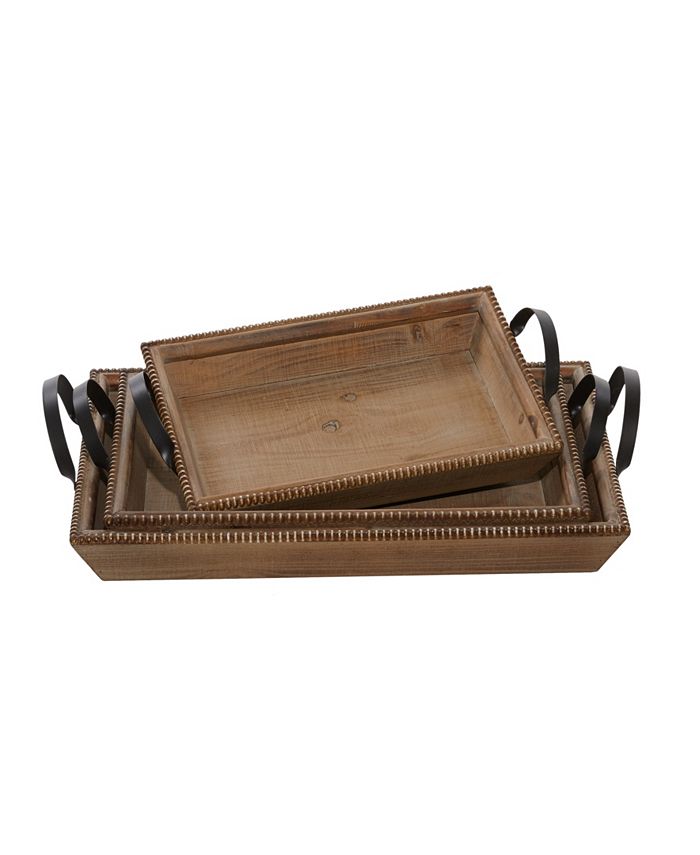 Rosemary Lane Wood Tray with Metal Handles, Set of 3, 20", 24", 27" W ...