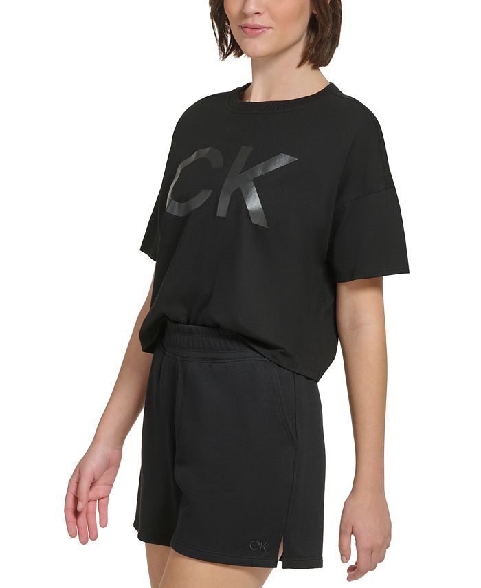 Calvin Klein Women's Cotton Performance Metallic Logo Tee & Reviews - Activewear - Women - Macy's