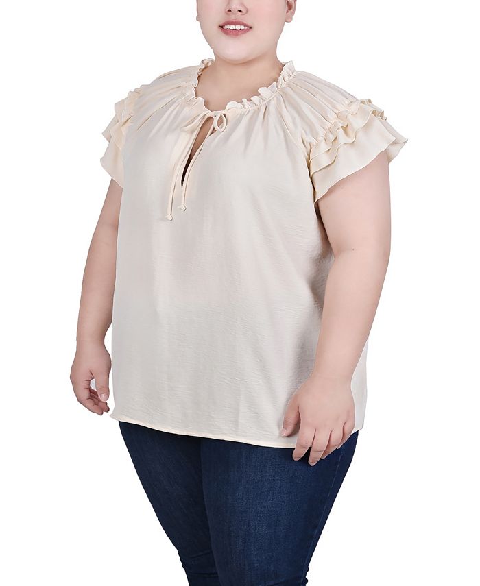 NY Collection Plus Size Short Sleeve Ruffled Blouse - Macy's