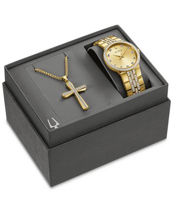 Bulova Men's Crystal Gold-Tone Stainless Steel Bracelet Watch 40mm ...