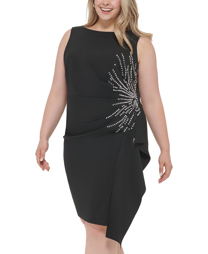 Eliza J Plus Size Rhinestone-Starburst Draped Sheath Dress & Reviews ...