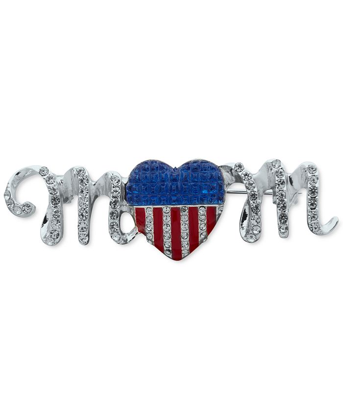 Anne Klein Silver-Tone Mom & Red, White, & Blue Heart Pin - Macy's