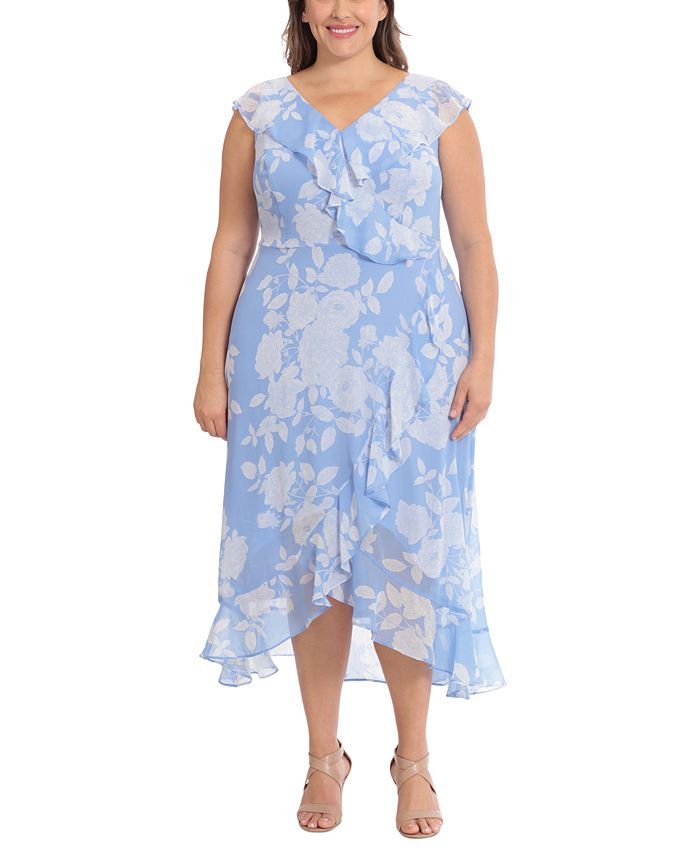 London Times Plus Size Ruffled Floral Print Faux Wrap Dress Macys