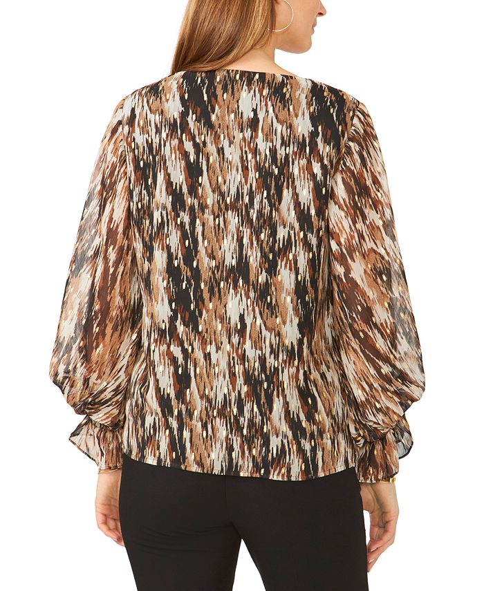 MSK Petite V-Neck Blouson-Sleeve Printed Chiffon Top - Macy's
