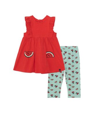 Girl Organic Cotton Sleeveless Tunic & Capri Set Red Stripe & Aqua ...