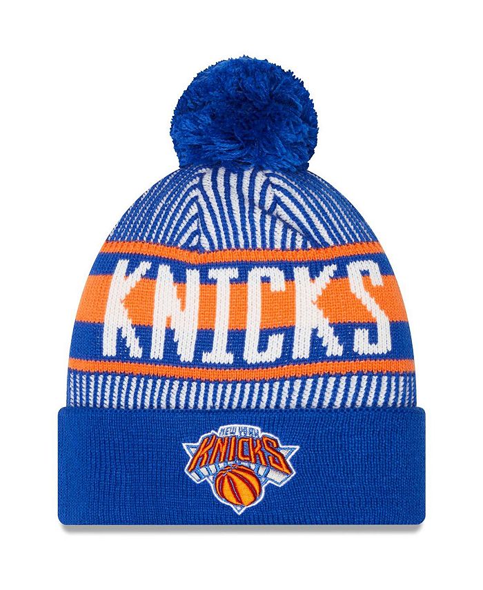 New Era Men's Blue New York Knicks Striped Cuffed Pom Knit Hat - Macy's