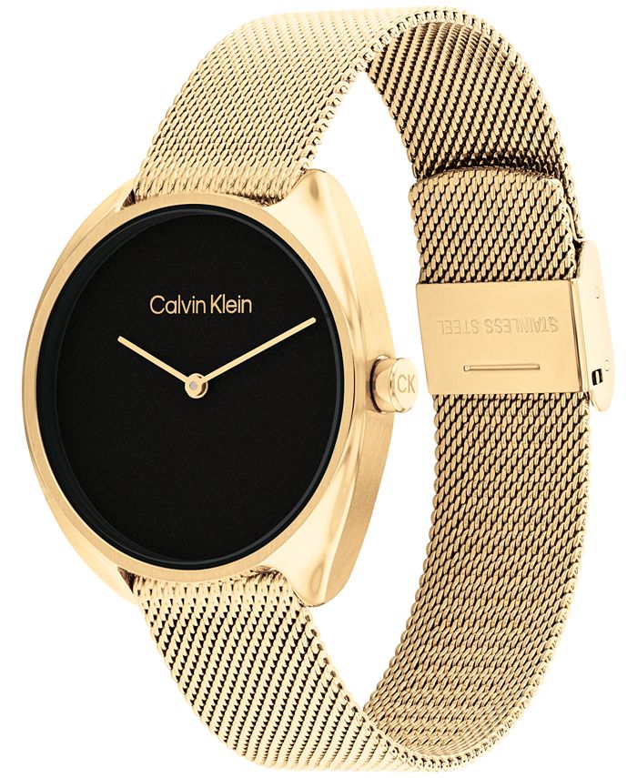 Calvin Klein Women's Gold-Tone Stainless Steel Mesh Bracelet Watch 34mm ...