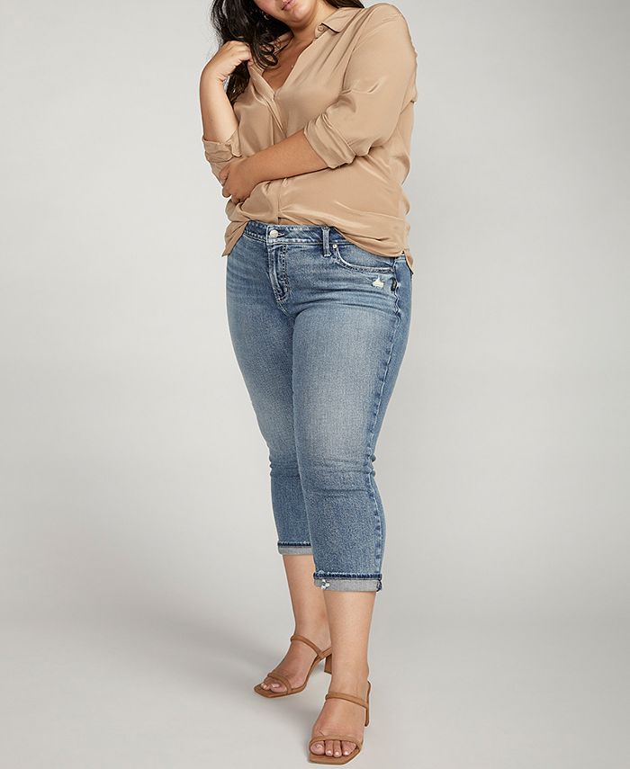 Silver Jeans Co. Plus Size Elyse Mid-Rise Capri Jeans - Macy's