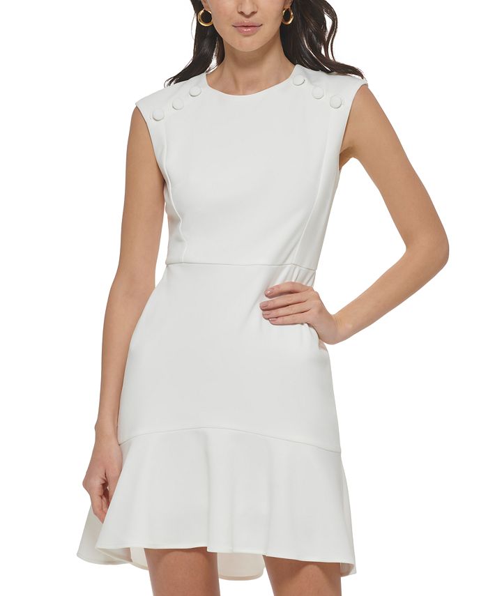 Calvin Klein Petite Button-Shoulder Ruffle-Hem Dress - Macy's