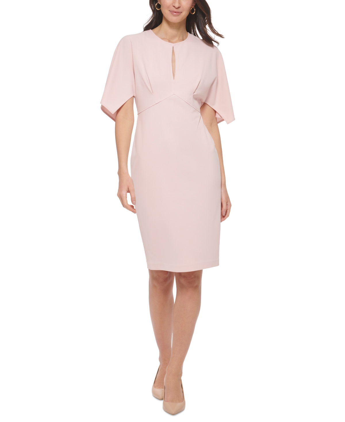 Calvin Klein Women's Keyhole Draped-sleeve Sheath Dress In Petal | ModeSens
