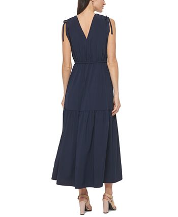 Calvin Klein Women's Drawstring-Shoulder Tiered Maxi Dress - Macy's
