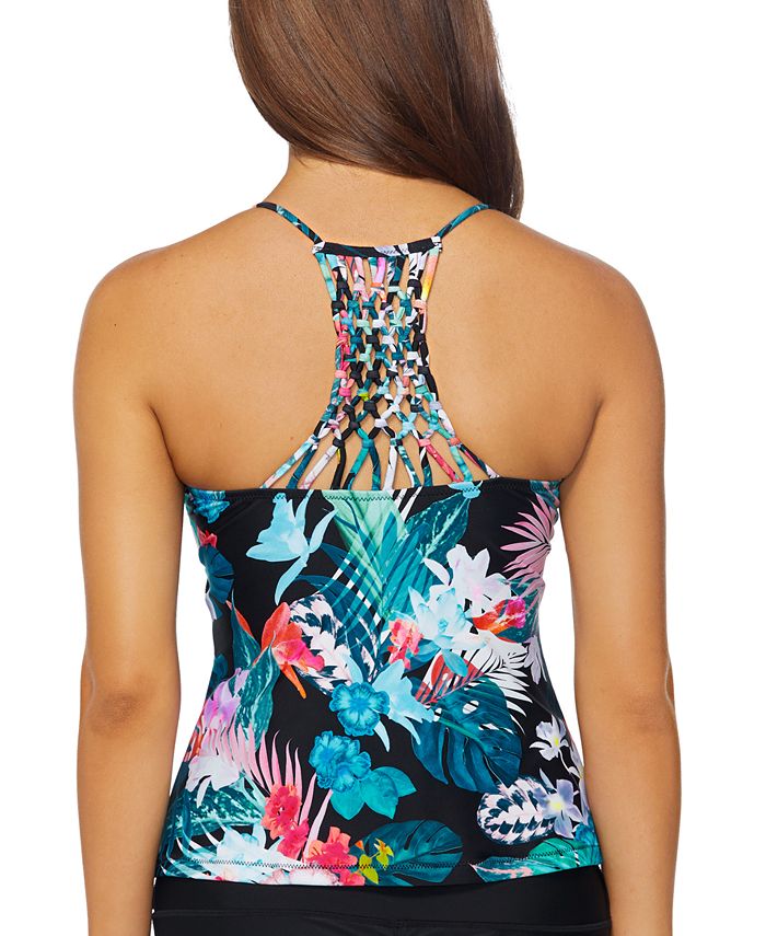 Raisins Juniors' Floral-Print Macrame-Back Tankini Swim Top - Macy's