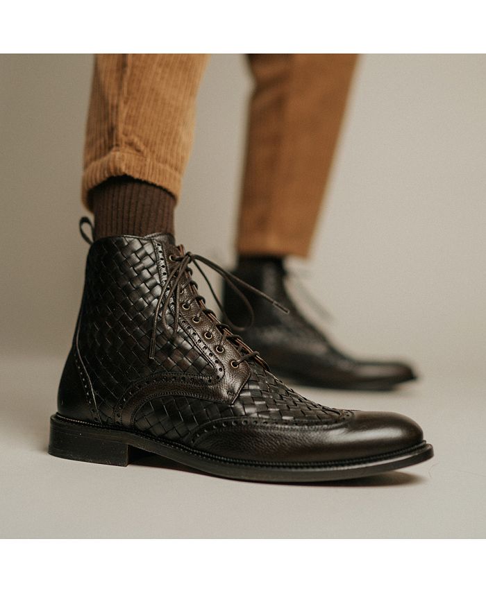Taft Men's Saint Handwoven Leather Wingtip Dress Boots - Macy's