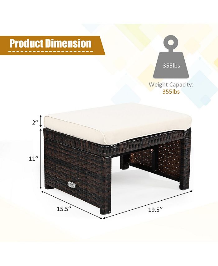 Costway 2PCS Patio Rattan Ottoman Cushioned Seat Foot Rest Furniture ...