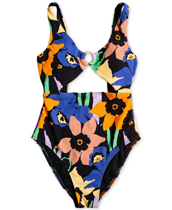 Roxy Juniors' Color Jam V-Neck Cutout One-Piece Swimsuit & Reviews ...