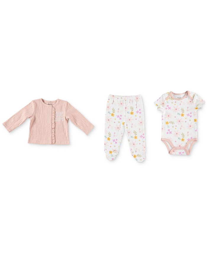 Chickpea Baby Girls Cardigan, Bodysuit, and Footed Pants, 3 Piece Set ...