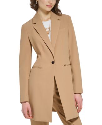 Calvin Klein Petite Infinite Stretch One-Button Long Jacket - Macy's