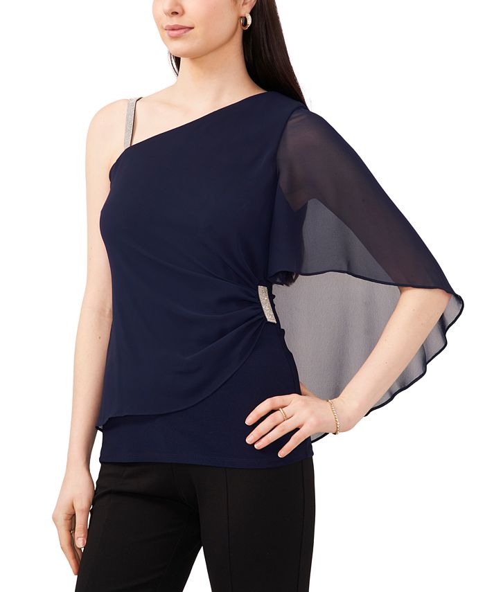 MSK Women's Rhinestone-Trimmed One-Shoulder Overlay Top - Macy's